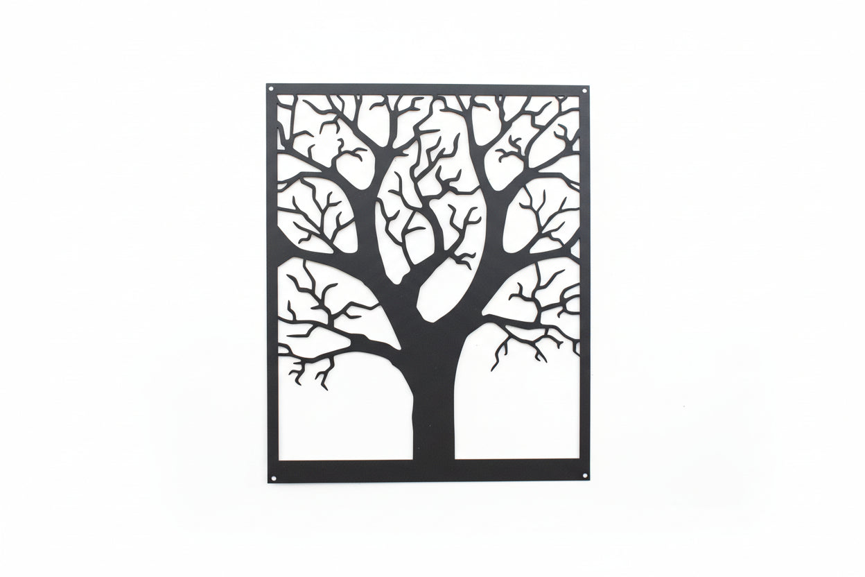 Steel Farmhouse Burr Oak Tree Wall Art | Metal Tree Sculpture